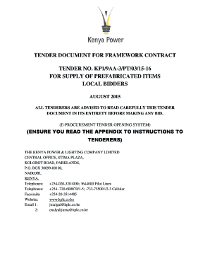 Fillable Online TENDER DOCUMENT FOR FRAMEWORK CONTRACT TENDER ... Fax ...
