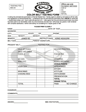 Fillable Online Paper test form - Eternal Martial Arts Fax Email Print ...