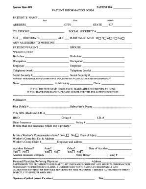 Fillable Online Spencer Open MRI PATIENT ID PATIENT INFORMATION FORM ...