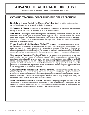 Fillable Online la-archdiocese Advance Health Care Directive Advance ...