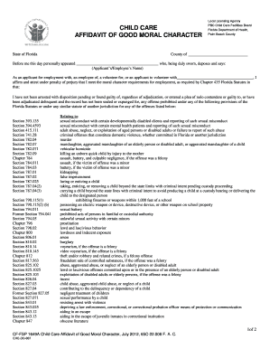 Fillable Online AFFIDAVIT OF GOOD MORAL CHARACTER - For The Children ...