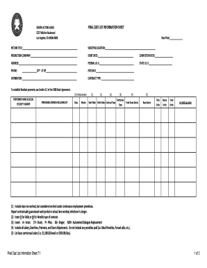 Fillable Online SCREEN ACTORS GUILD FINAL CAST LIST INFORMATION SHEET ...