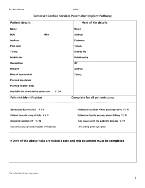 Fillable Online SomersetCardiacServicesPacemakerImplantPathway Patient ...