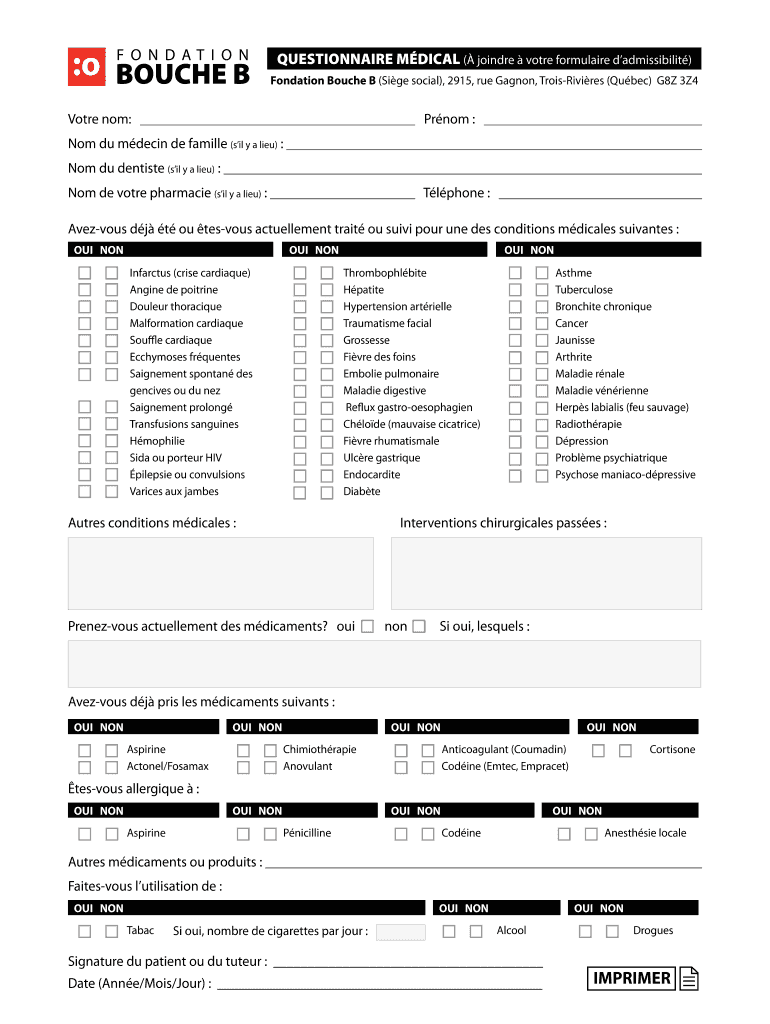 Remplissable En Ligne cdcbecancour QUESTIONNAIRE MDICAL ...