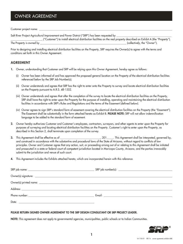 Fillable Online Sample Owner's Agreement - SRP Fax Email Print - pdfFiller