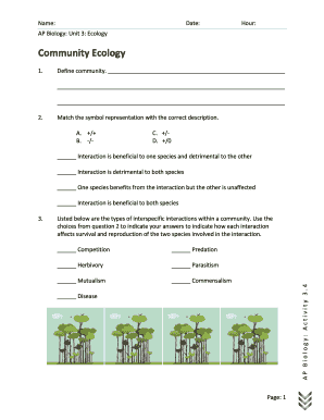 Fillable Online Name: Date: Hour: AP Biology: Unit 3: Ecology Community ...