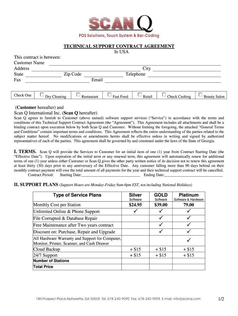 Fillable Online Technical Service Agreement US02-05-13.rtf Fax Email ...