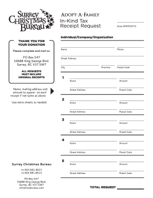 Fillable Online Adopt-A-Family In-Kind Tax Receipt Request Fax Email ...