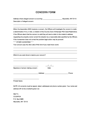 Fillable Online ccoapoa CONCERN FORM Address where alleged concern is ...