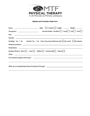 Fillable Online Wellness and Prevention Intake Form - 20 Minutes to ...