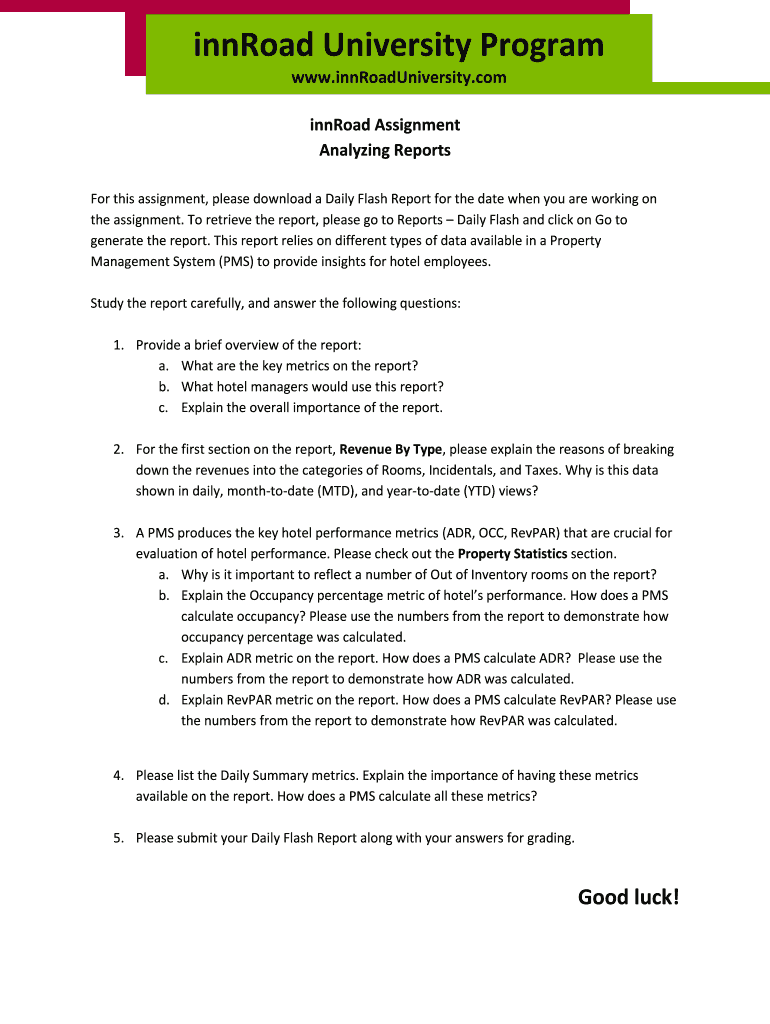 Fillable Online Independent Hotel Best Practice Reports - innRoad Fax Email Print - pdfFiller