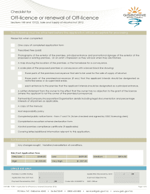 Fillable Online Off-licence or renewal of Off-licence - Gisborne ...