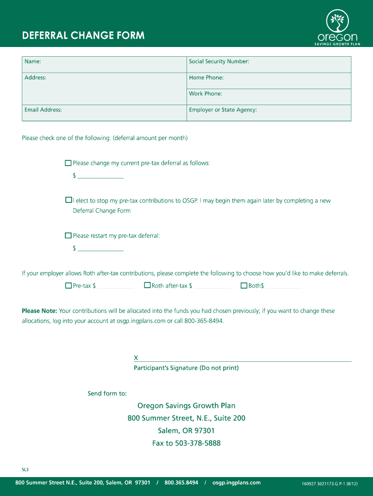Fillable Online springfield-or DEFERRAL CHANGE FORM Fax Email Print ...