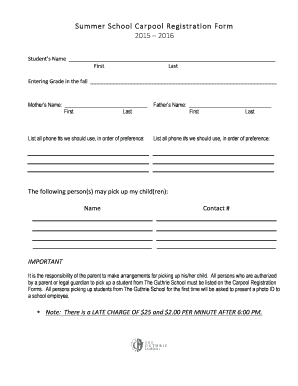 Fillable Online Carpool Registration Form - The Guthrie School Fax ...