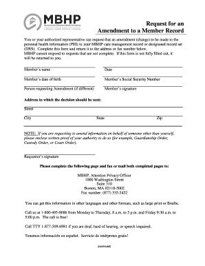 Fillable Online Request for an Amendment to a Member Record Fax Email ...