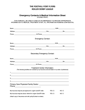 Fillable Online Emergency Form - Foxy Flyers Fax Email Print - pdfFiller