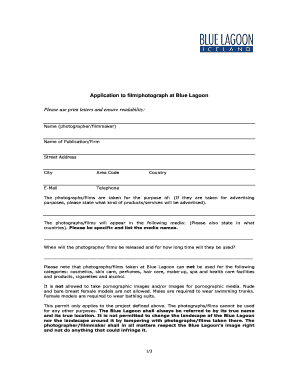 Fillable Online Blue Lagoon Application to film at the Blue Lagoon 2012 ...