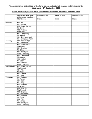 Fillable Online kidbrookepark greenwich sch Please complete both sides ...