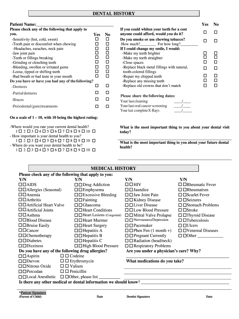 Fillable Online Dental Health History Form Click To Download Pdf