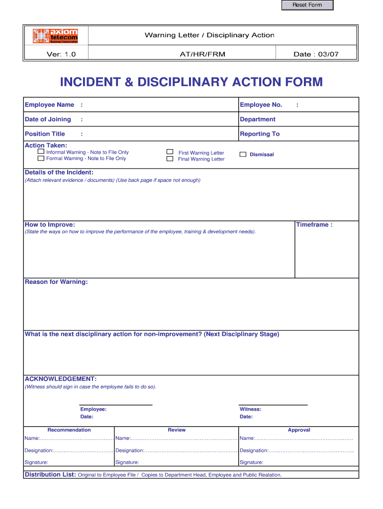 Fillable Online Incident amp bdisciplinary action formb - Axiom Easy ...