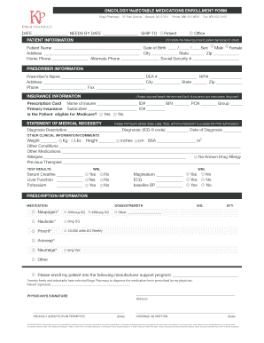 Fillable Online ONCOLOGY INJECTABLE MEDICATIONS ENROLLMENT FORM Fax ...