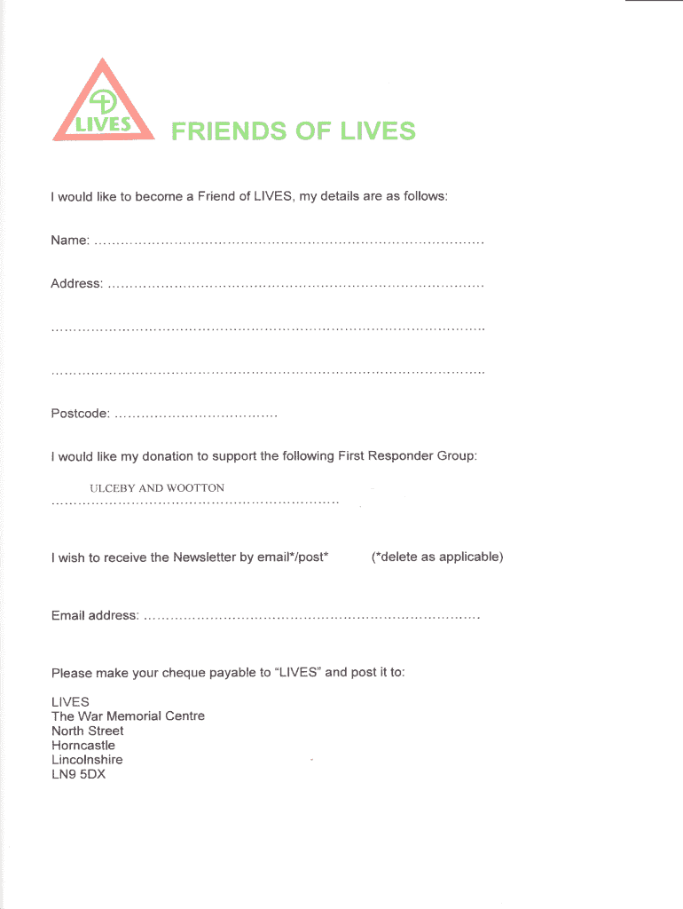 Fillable Online Friends of lives - Ulceby.Net Fax Email Print - pdfFiller