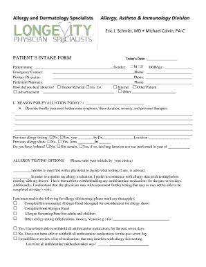Fillable Online New Patient Medical Intake Form - Frisco Allergy and ...