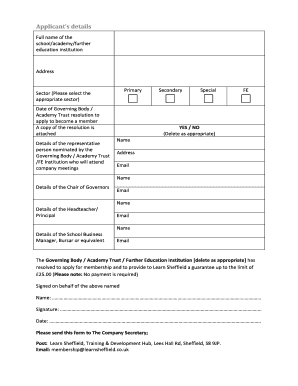 Fillable Online sheffieldgovernor Learn Sheffield - Application for ...