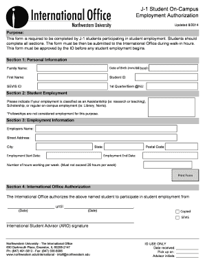 Fillable Online northwestern J-1 Student On-Campus bEmployment Authorization Formb Fax Email ...