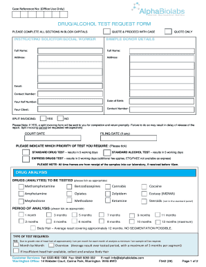 Fillable Online alphabiolabs co DRUGALCOHOL TEST REQUEST FORM ...