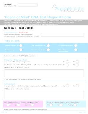 Fillable Online alphabiolabs co Peace of Mind DNA Test Request Form ...