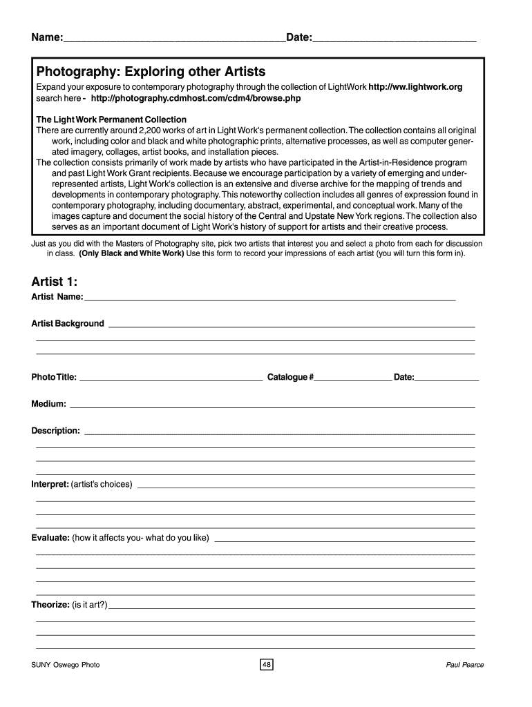 Fillable Online Photography Exploring other Artists Fax Email Print - pdfFiller