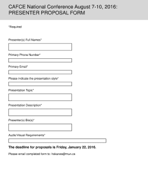 Fillable Online PRESENTER PROPOSAL FORM Fax Email Print - pdfFiller