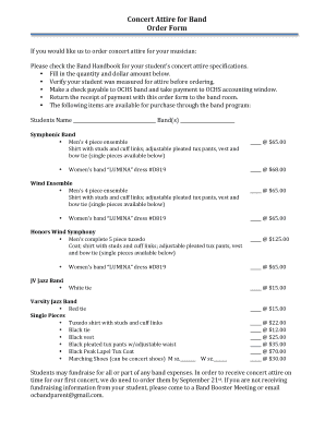 Fillable Online ocbandparent Concert Attire for Band Order Form - OCHS ...