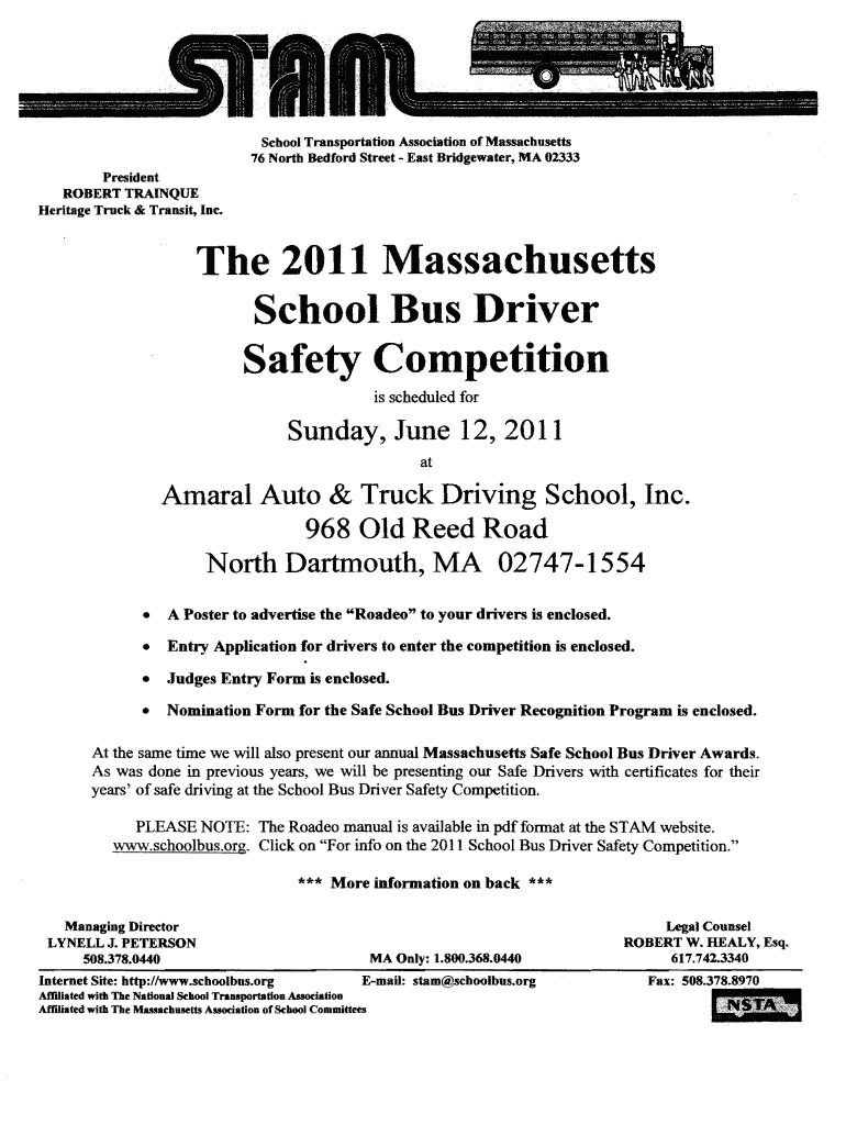 Fillable Online schoolbus The 2011 Massachusetts School Bus Driver ...