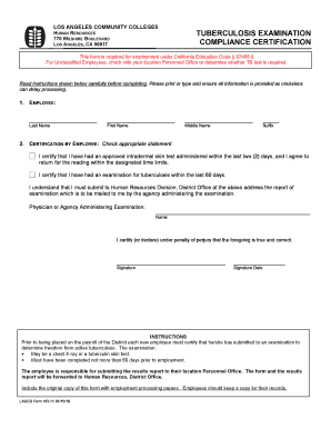 Fillable Online laccd Tuberculosis Examination Compliance Certification ...