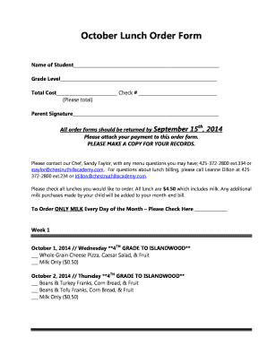 Fillable Online October Lunch Order Form - Chestnut Hill Academy Fax ...