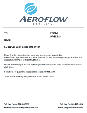 Fillable Online Back Brace Order for - Aeroflow Healthcare Fax Email ...