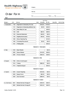 Fillable Online Order Form - bHealthHighwayb Fax Email Print - pdfFiller