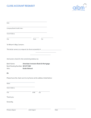 Fillable Online Close Account Form - American Investors Bank Fax Email ...