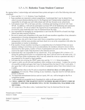 Fillable Online SPAM Robotics Team Student Contract Fax Email Print ...