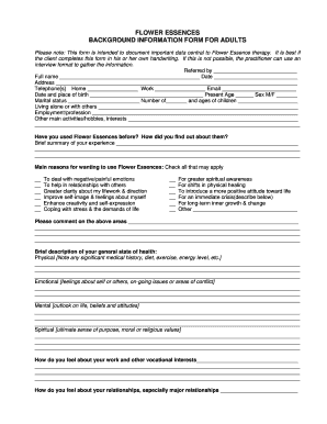 Fillable Online FLOWER ESSENCE BACKGROUND INFORMATION FORM FOR Fax ...