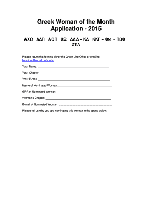 Fillable Online Greek Woman of the Month Application - 2015 Fax Email ...
