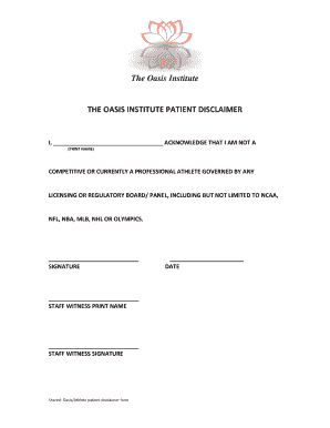 Fillable Online Athlete Disclaimer Form - The Oasis Institute Fax Email ...