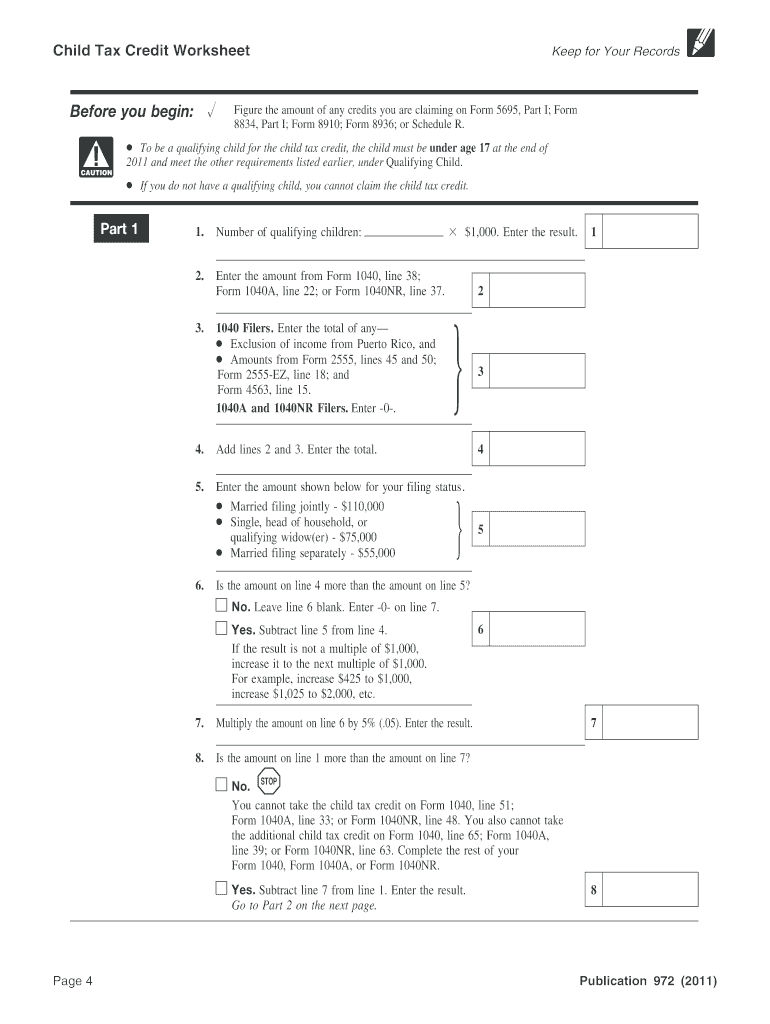 Fillable Online the additional child tax credit on Form 1040, line 65 ...