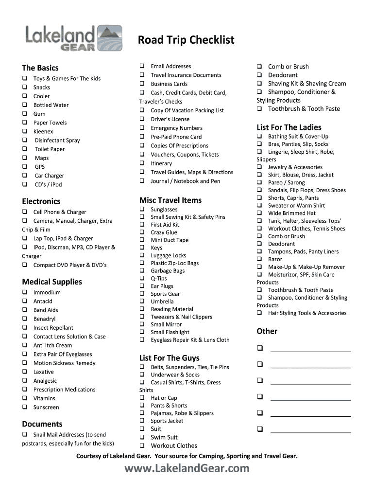 Fillable Online Road Trip Checklist Kitchen Camping Box Checklist Fax Email Print - pdfFiller