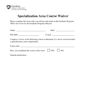 Fillable Online ist psu Specialization Area Course Waiver Form. Fax ...