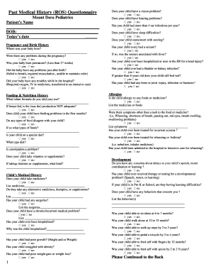 Fillable Online Past Medical History ROS Questionnaire Mount Dora Fax ...