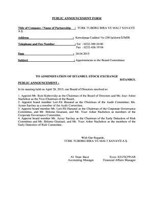 Fillable Online PUBLIC ANNOUNCEMENT FORM Title of Company / Name of ...