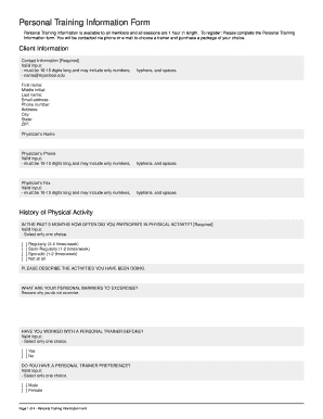 Fillable Online Personal Training Information Form. ODU Student ...